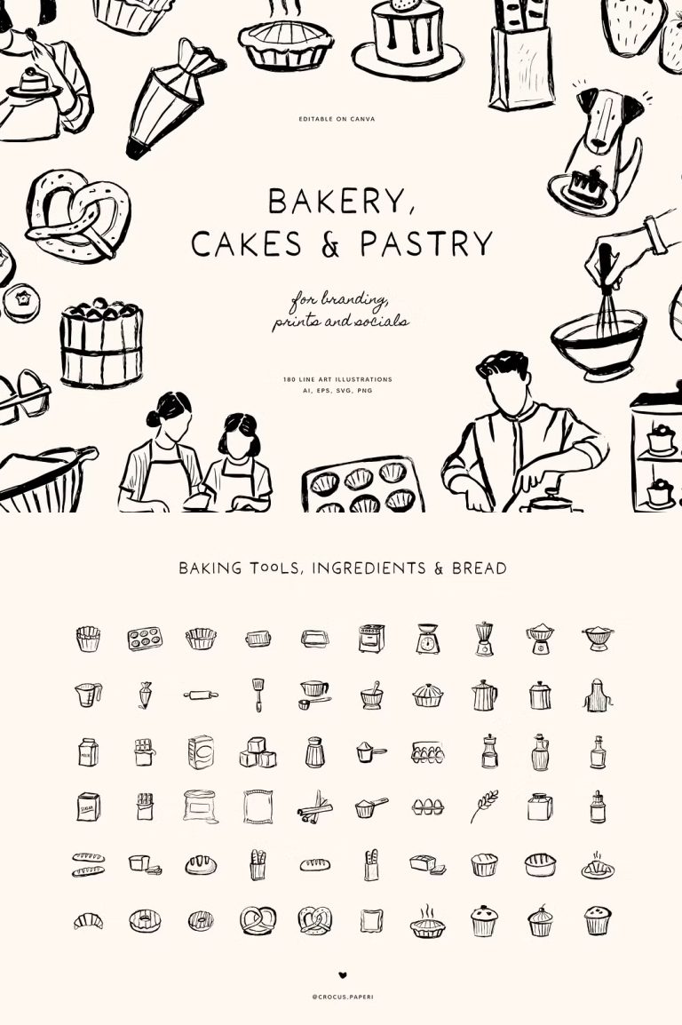 BAKERY Line Art Illustrations - Hecavi - Illustrations Inspiration Website