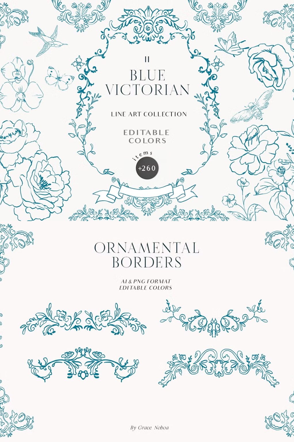 Blue Victorian ll Line Art Set - Hecavi - Illustrations Inspiration Website
