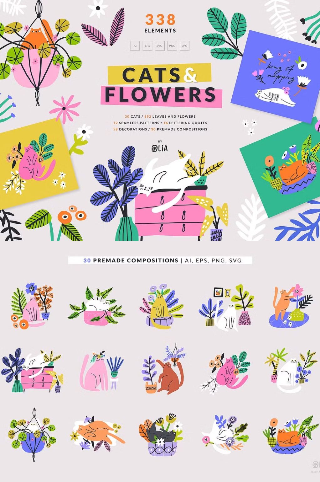 Cats and Flowers | 100% Hand drawn - Hecavi - Illustrations Inspiration ...