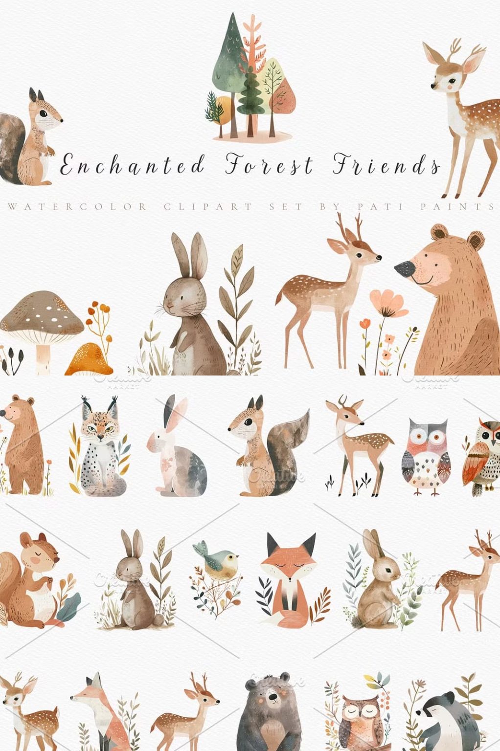 Watercolor Woodland Animals Nursery - Hecavi - Illustrations ...