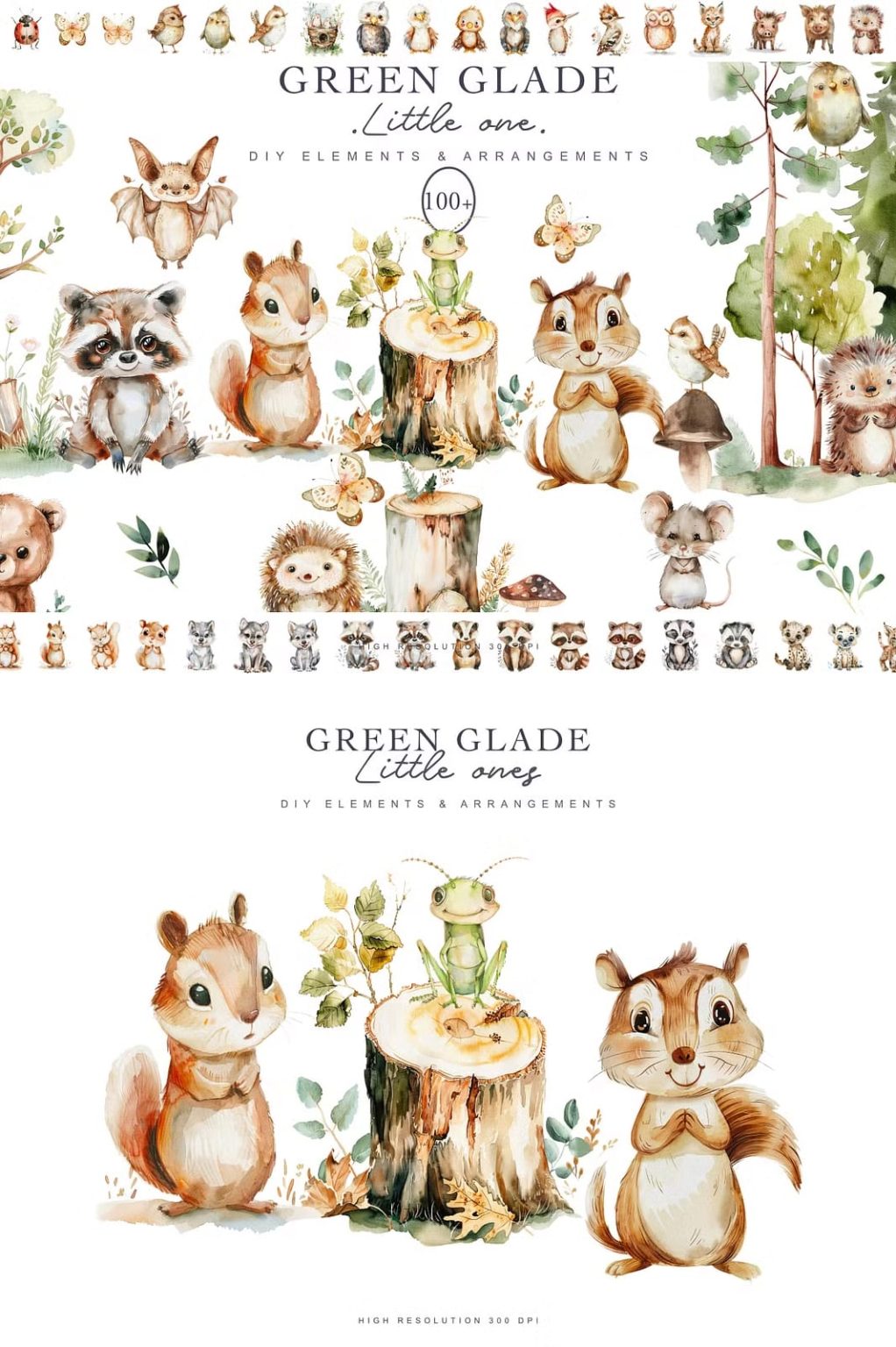 Watercolor Green Woodland Clipart - Hecavi - Illustrations Inspiration ...