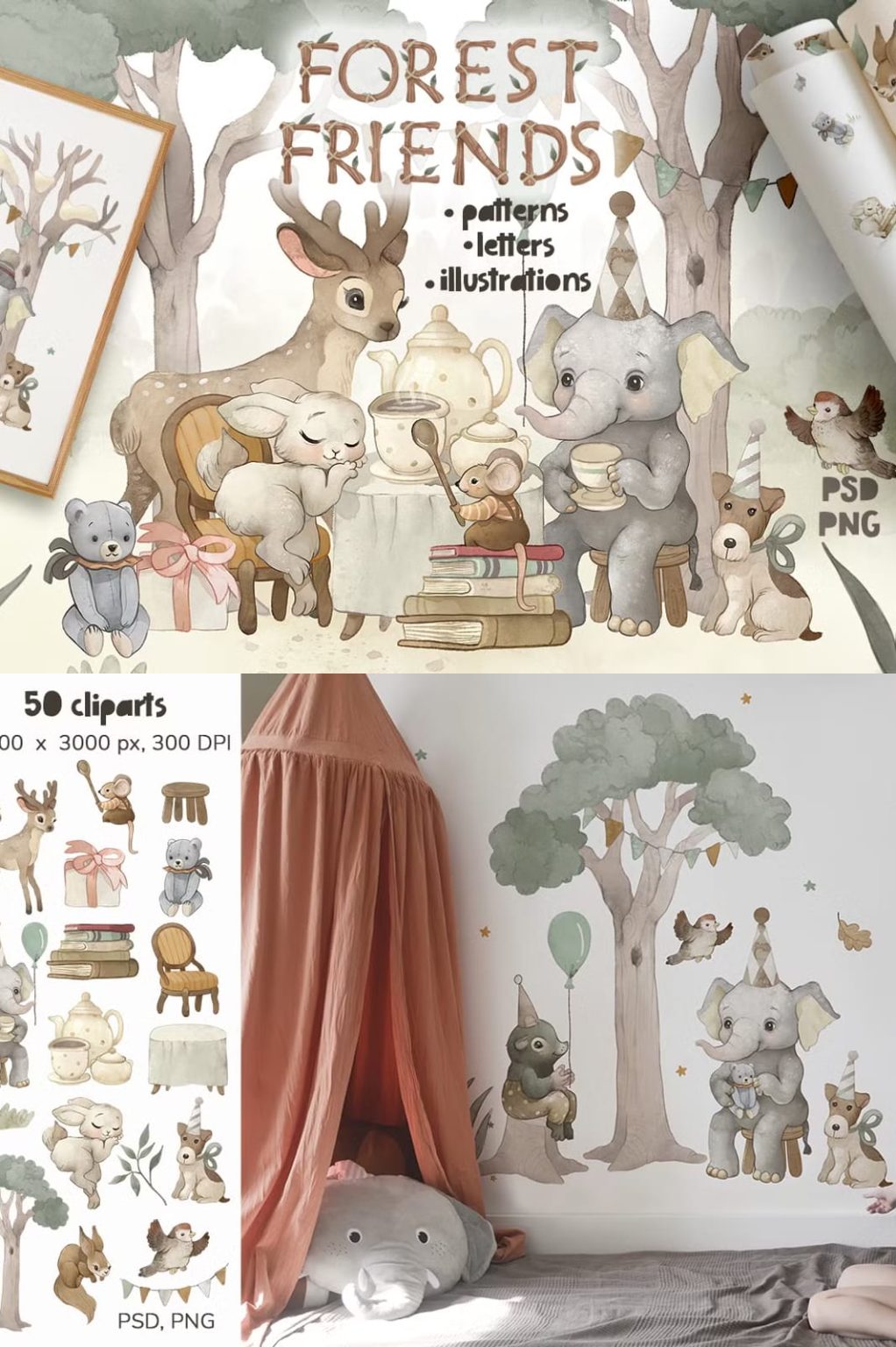 Watercolor Forest Boho Animal Set - Hecavi - Illustrations Inspiration ...