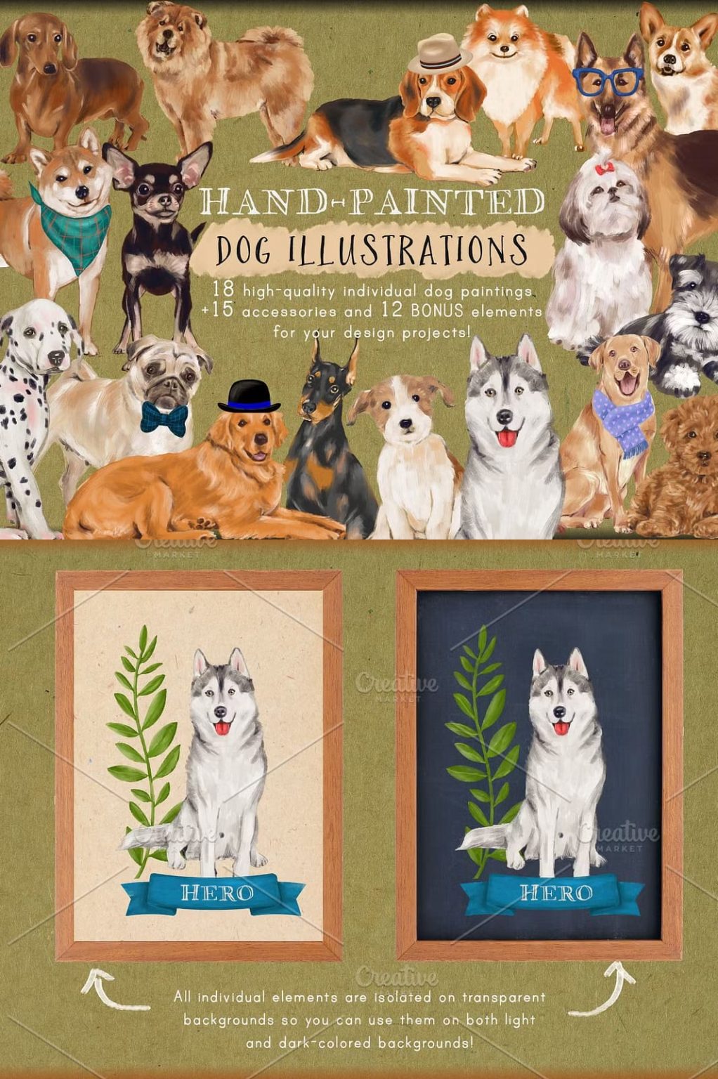 Hand-Painted Dogs Clip-Art - Hecavi - Illustrations Inspiration Website