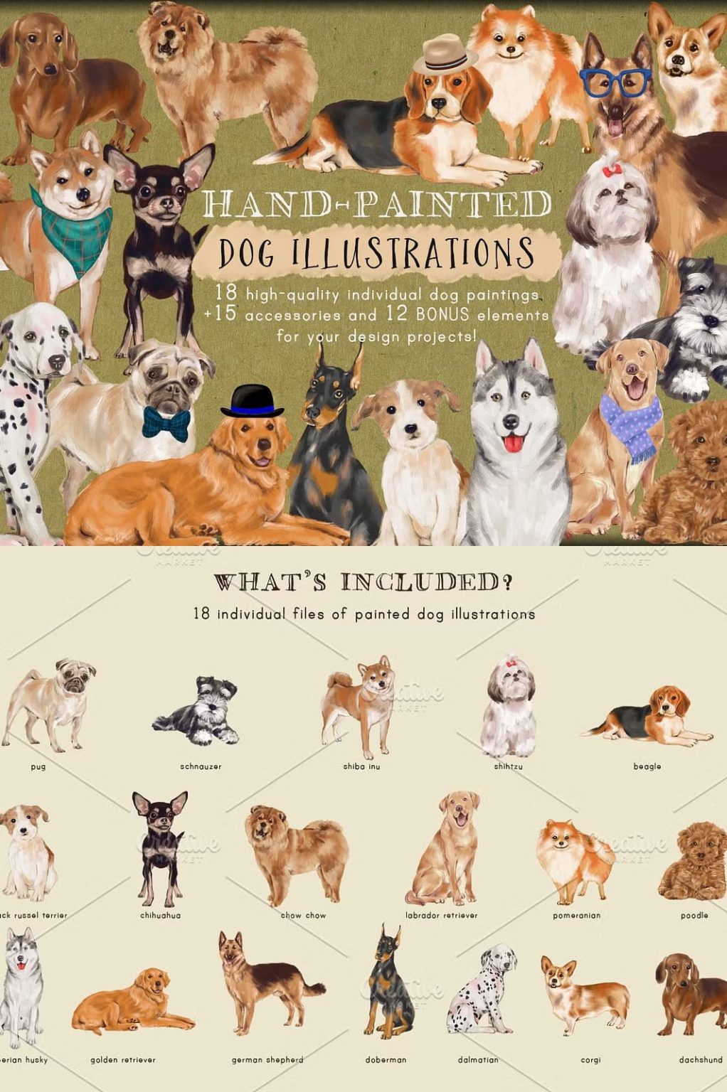 Hand-Painted Dogs Clip-Art - Hecavi - Illustrations Inspiration Website
