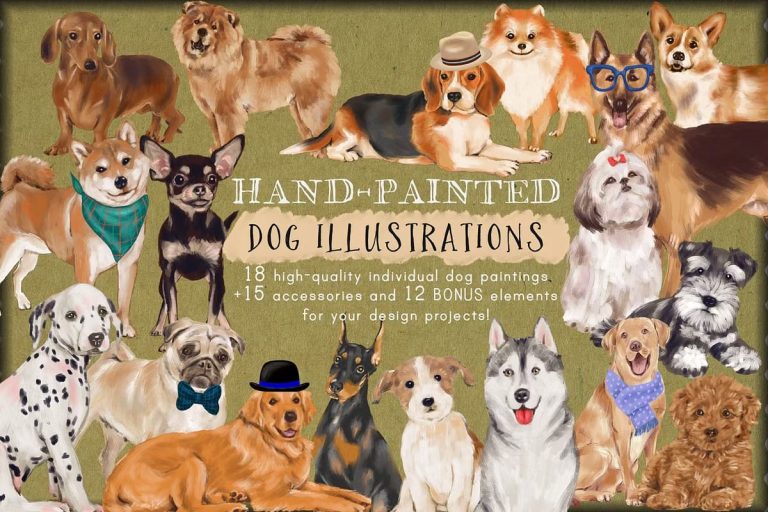 Hand-Painted Dogs Clip-Art - Hecavi - Illustrations Inspiration Website