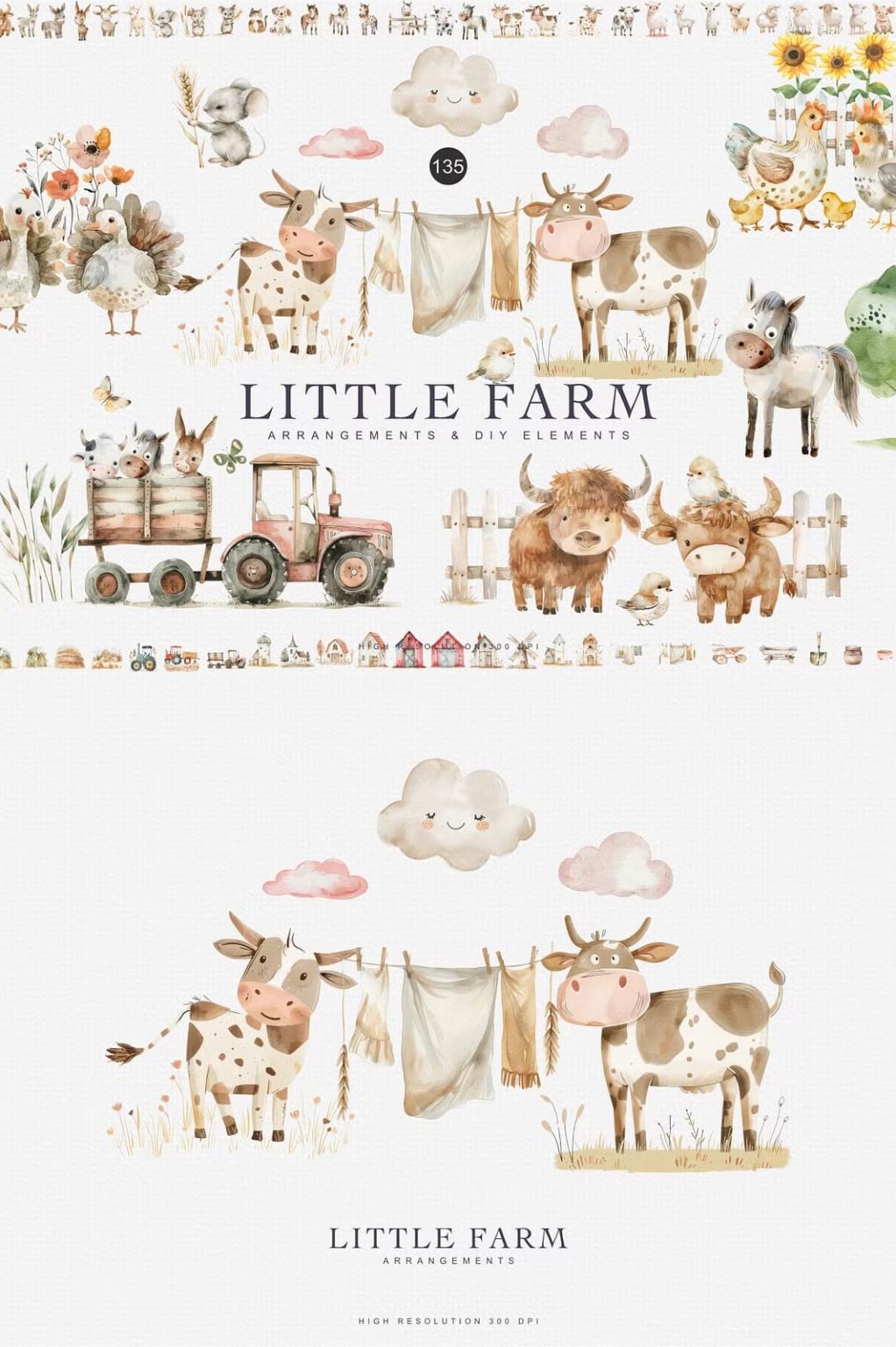 Watercolor Farm Animal Huge Bundle - Hecavi - Illustrations Inspiration ...