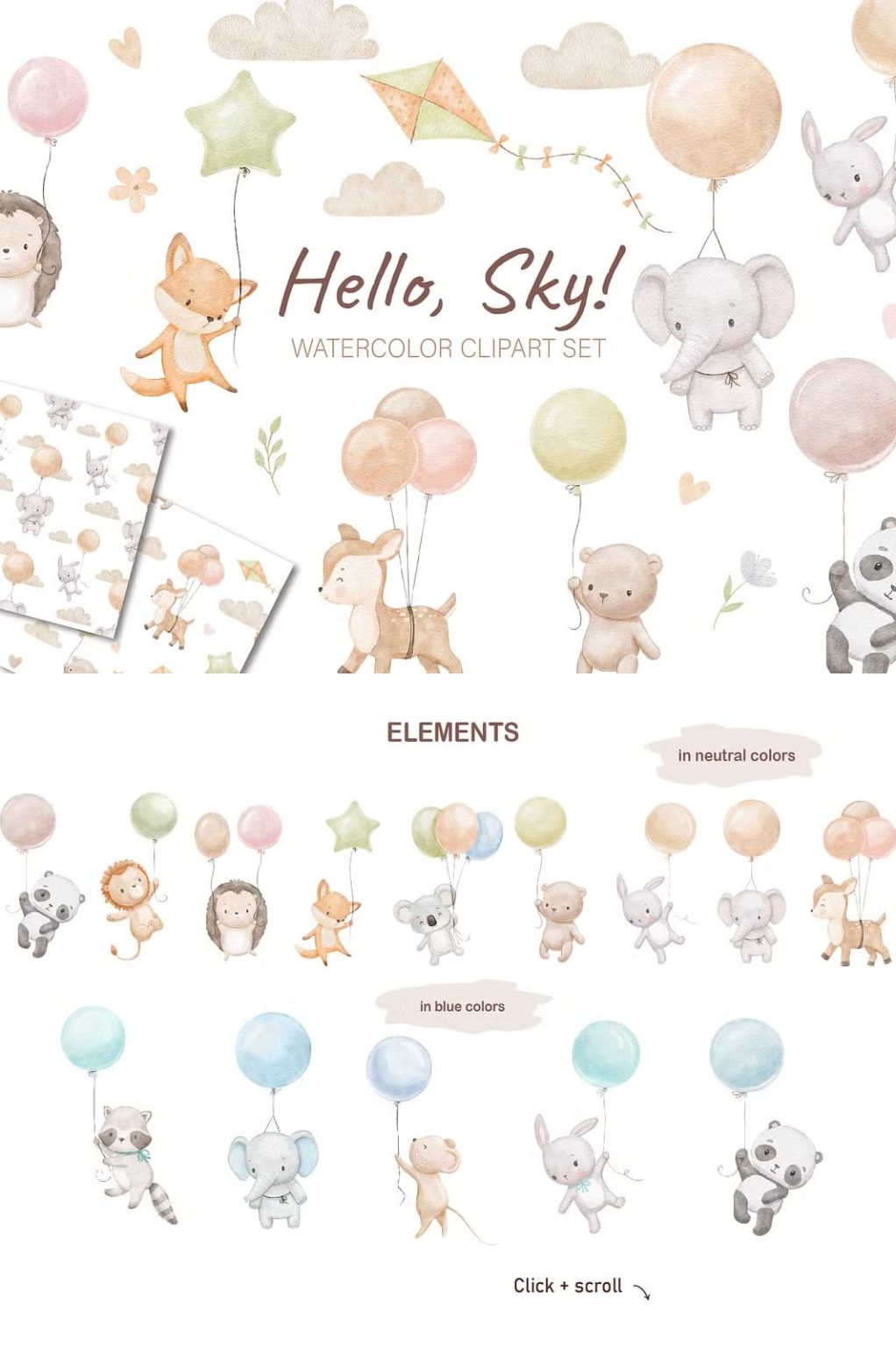 Cute Watercolor Animals With Balloon - Hecavi - Illustrations ...