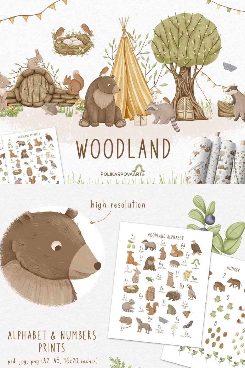 Woodland Animals. Alphabet & Pattern - Hecavi - Illustrations ...