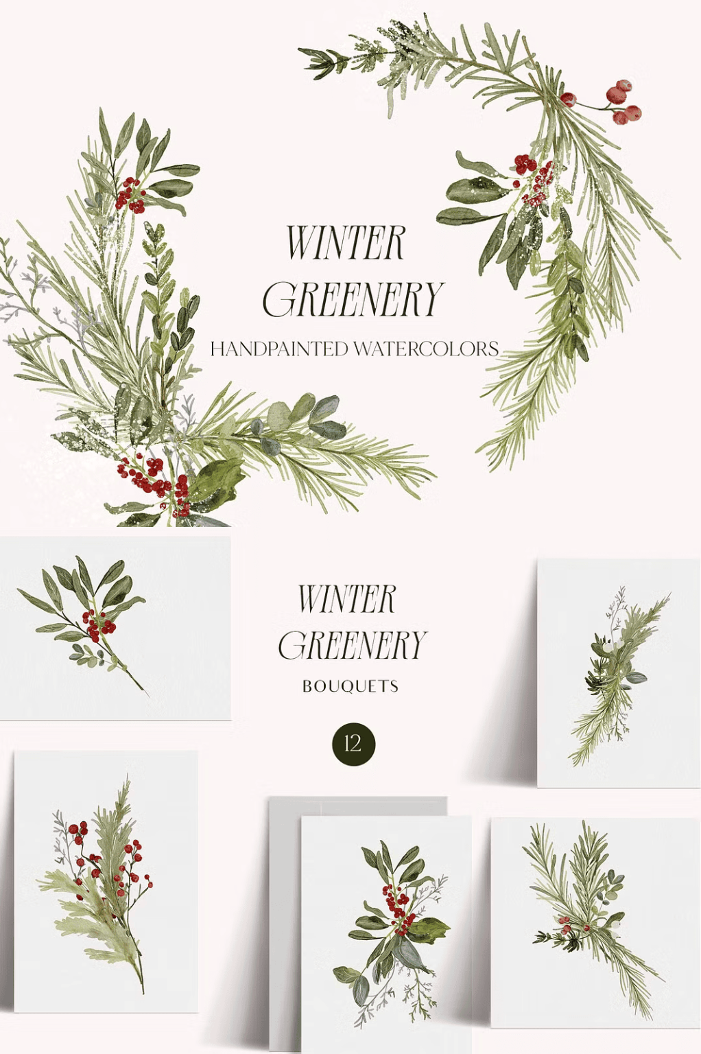 Winter Christmas Greenery Collection - Hecavi - Illustrations ...