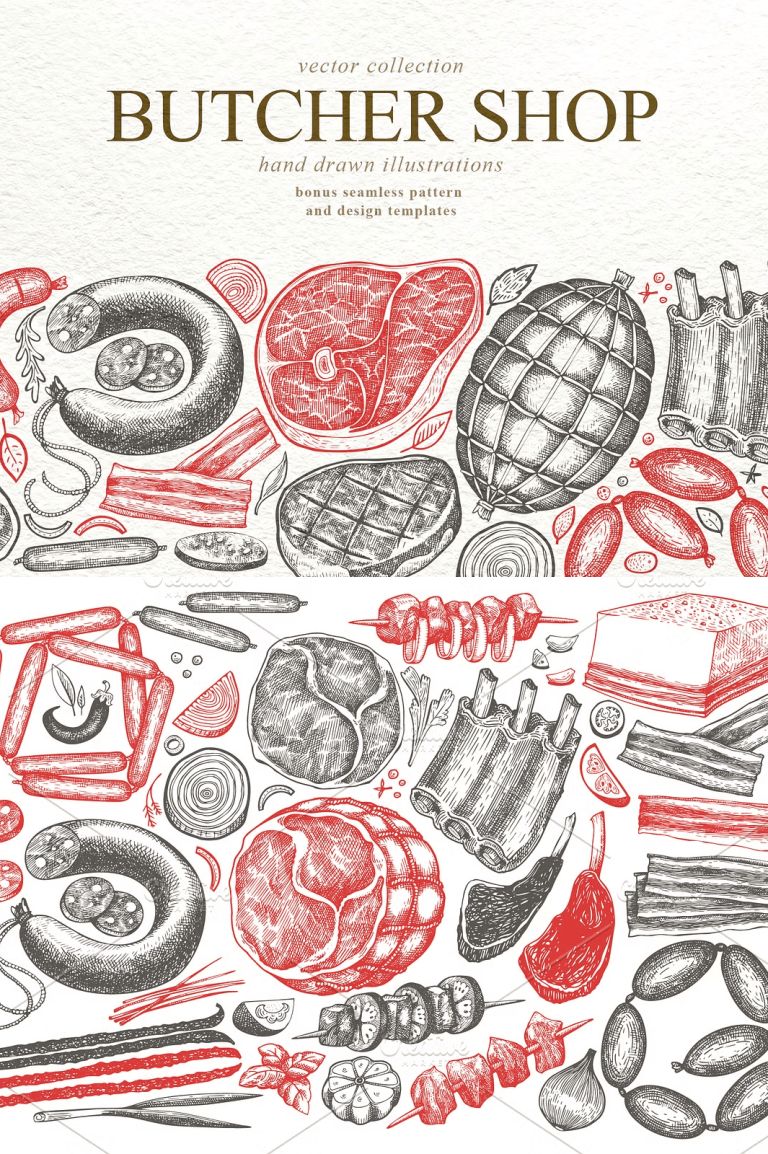 Butcher Shop Vector Collection - Hecavi - Illustrations Inspiration Website