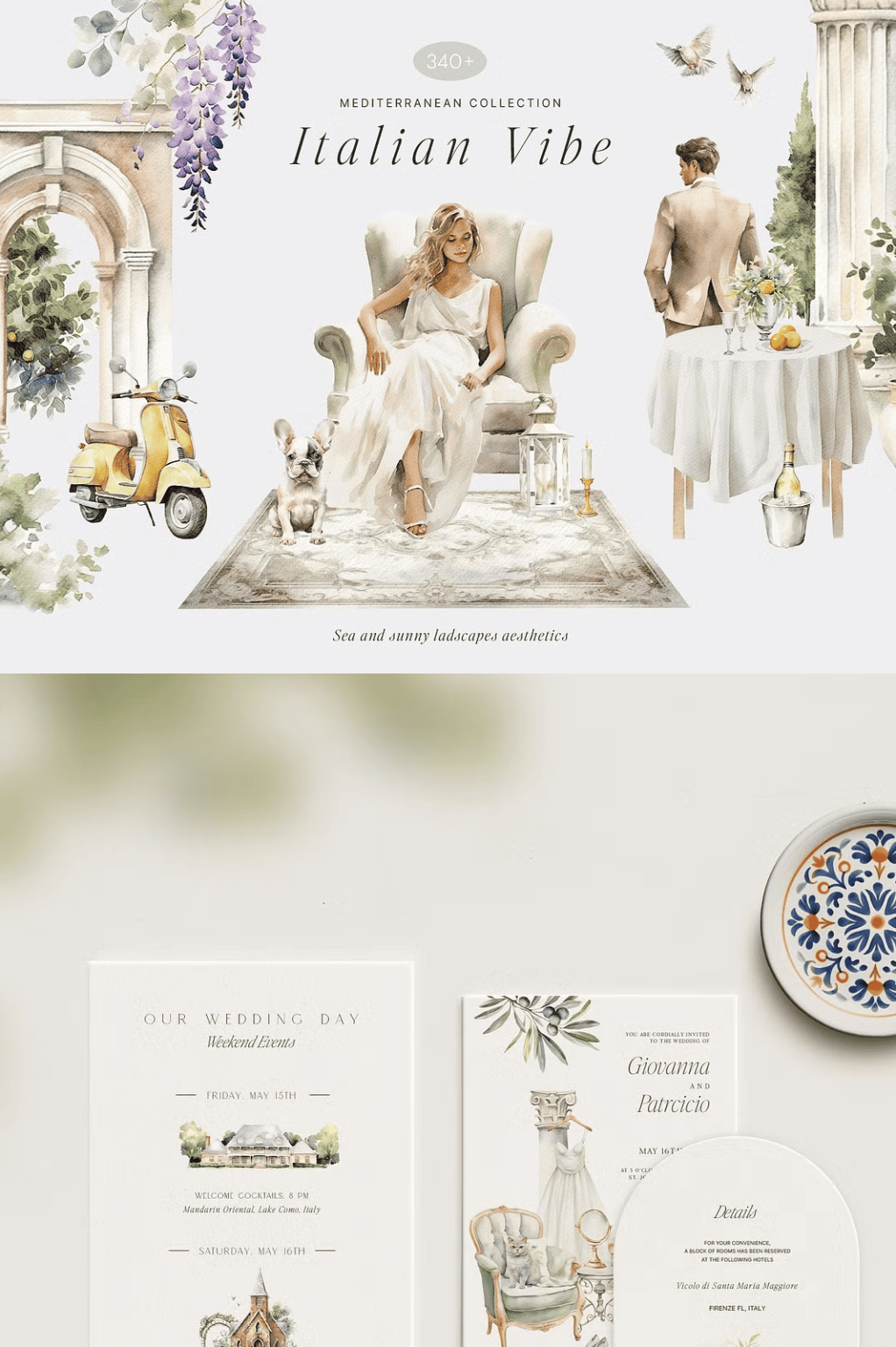 ITALIAN VIBE Mediterranean Wedding - Hecavi - Illustrations Inspiration ...