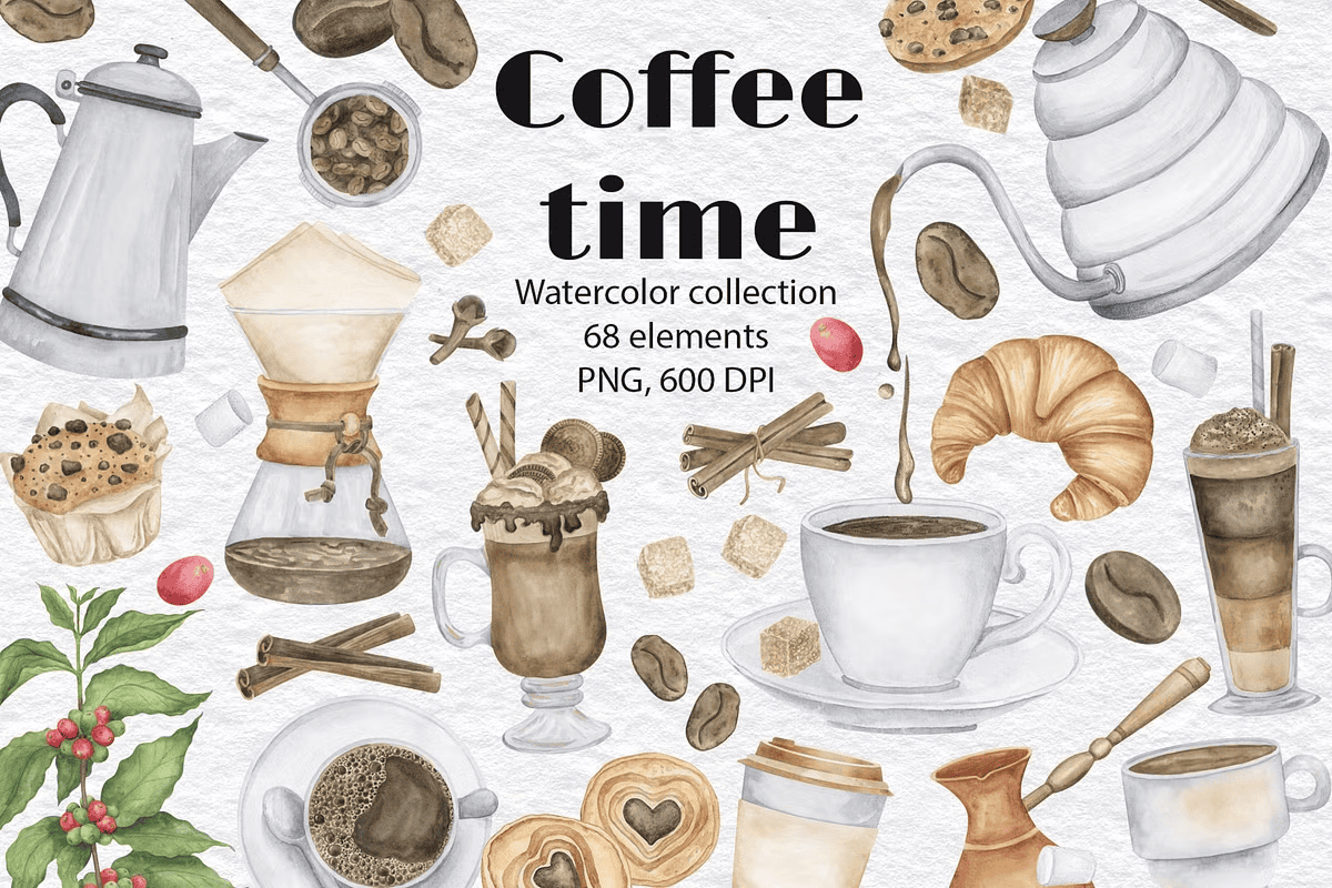 Watercolor Coffee Clipart Set - Hecavi - Illustrations Inspiration Website