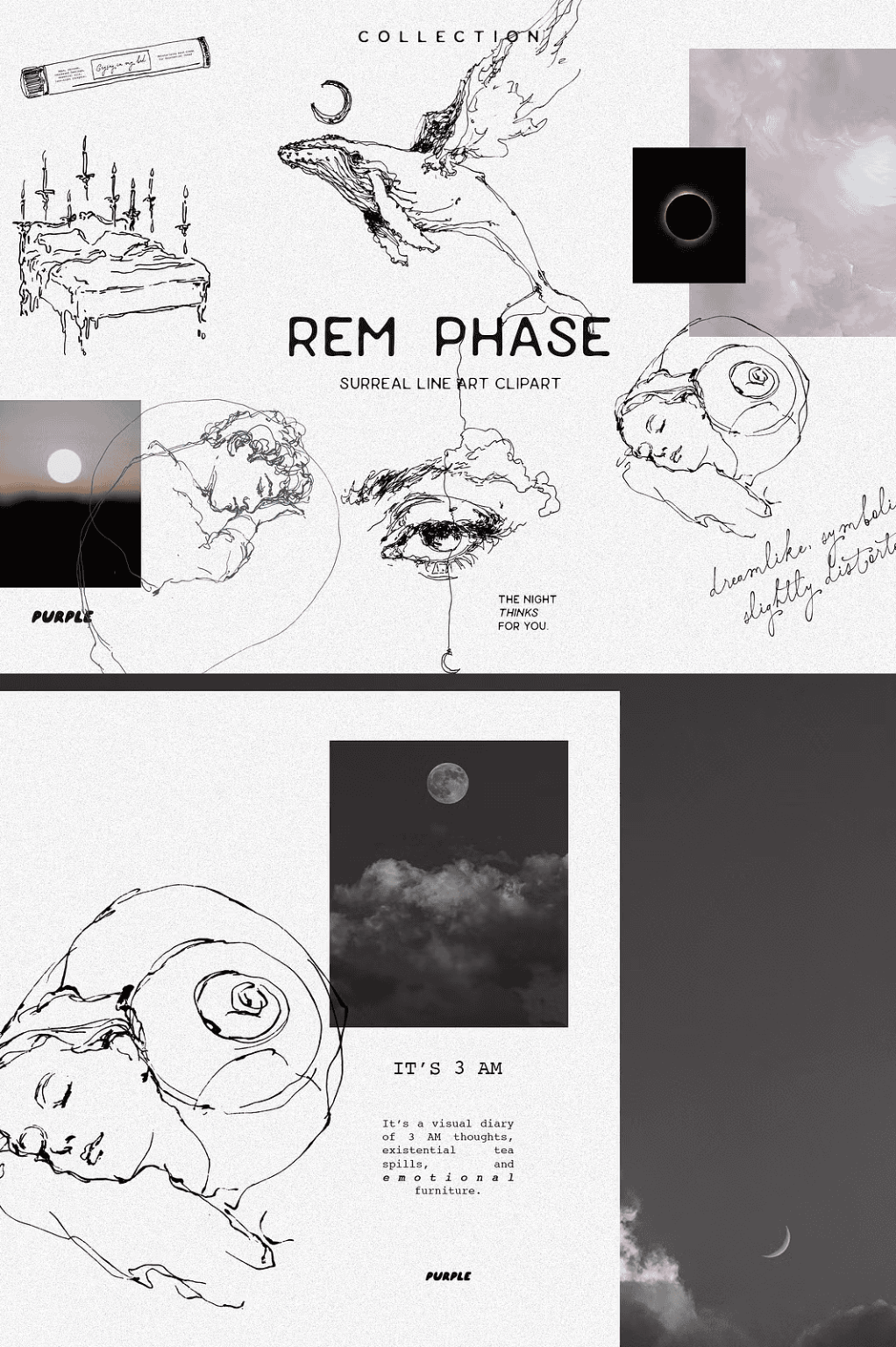 REM Phase: Surreal Line Art Clipart - Hecavi - Illustrations ...