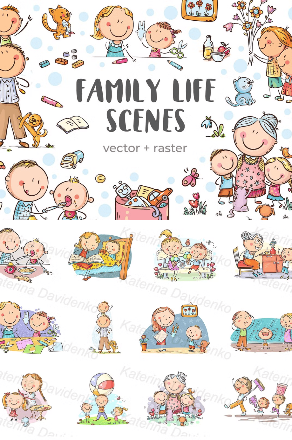 Family Clipart Set Life Scene Bundle - Hecavi - Illustrations ...