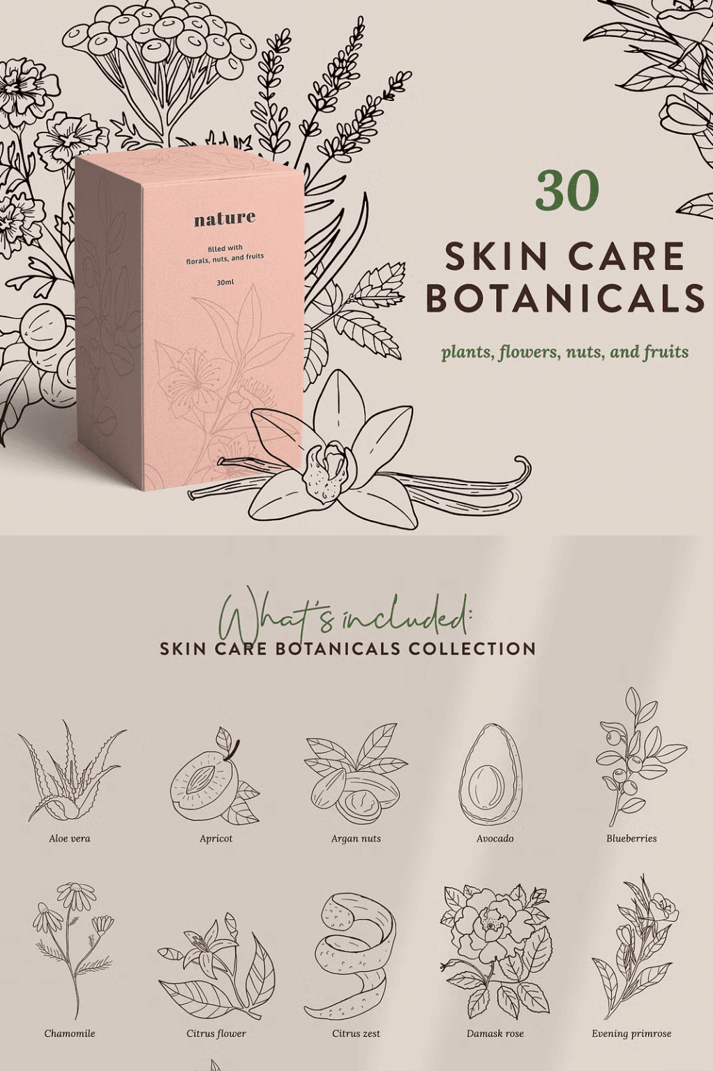 Skin Care Botanicals | 30 Designs - Hecavi - Illustrations Inspiration ...