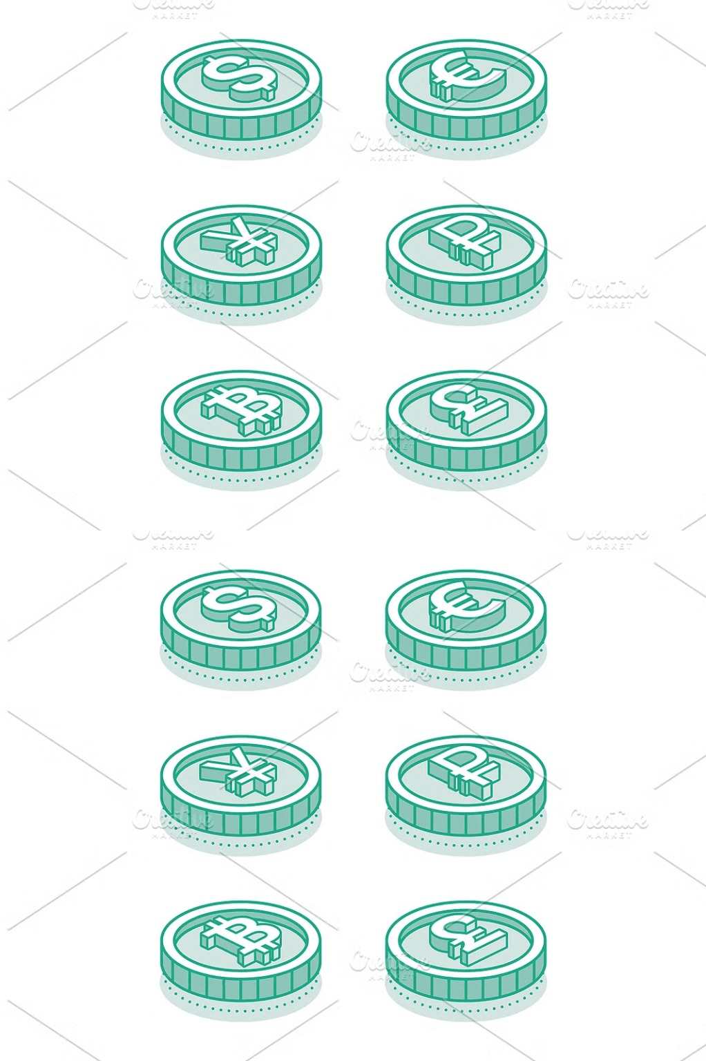 Currency Set. Isometric Coins Dollar - Hecavi - Illustrations ...